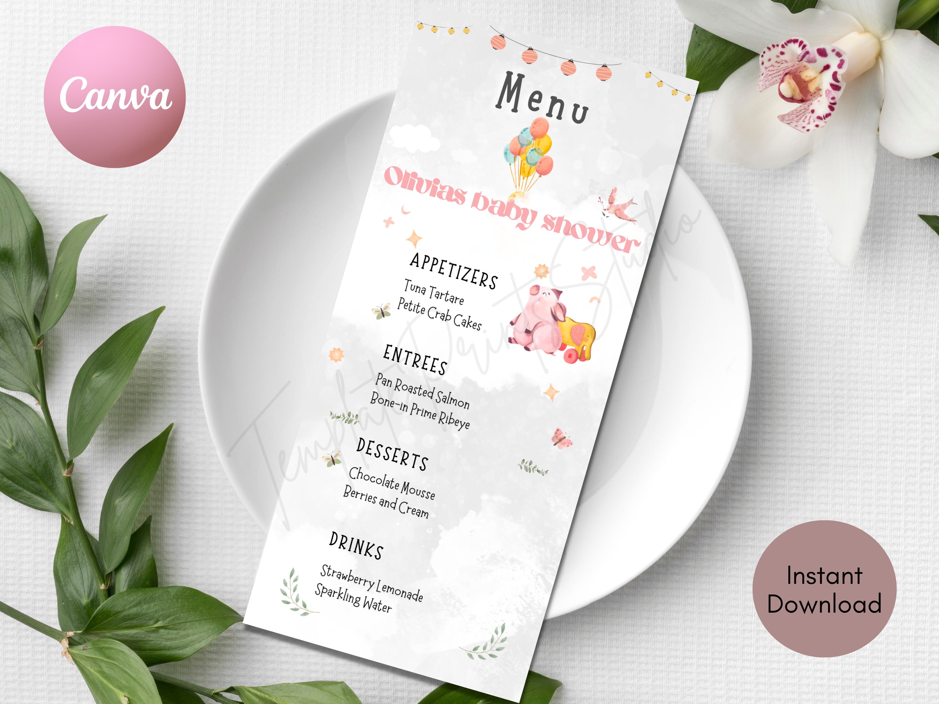 Kids Menu Template, Balloon Baby Shower Menu, Baby Shower Food Menu ...