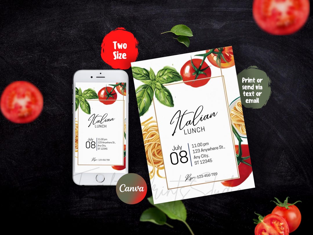 Italian Lunch Invitation Template Editable, Printable Minimalist ...
