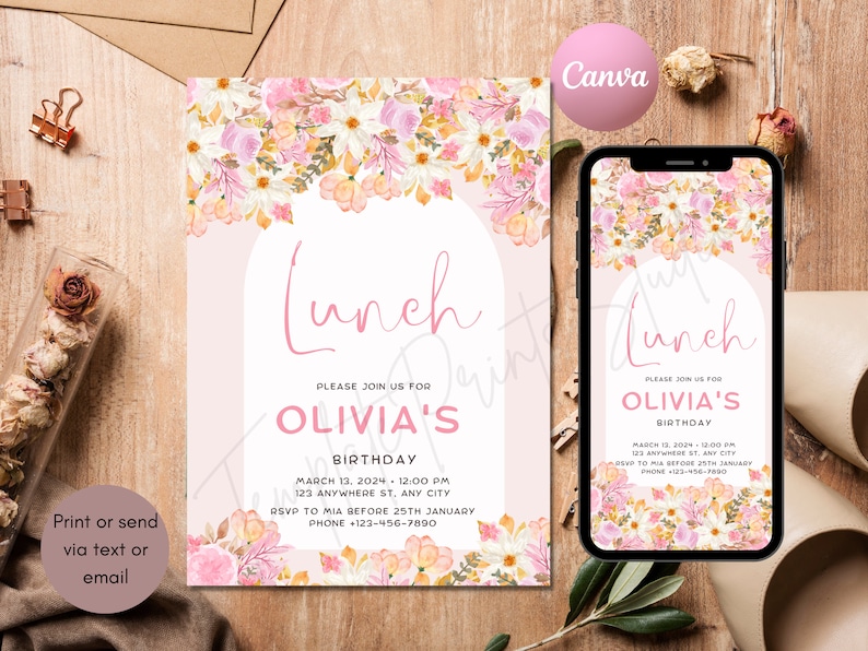 Let's Lunch Party Invitation Printable Ladies Birthday Luncheon Invite ...