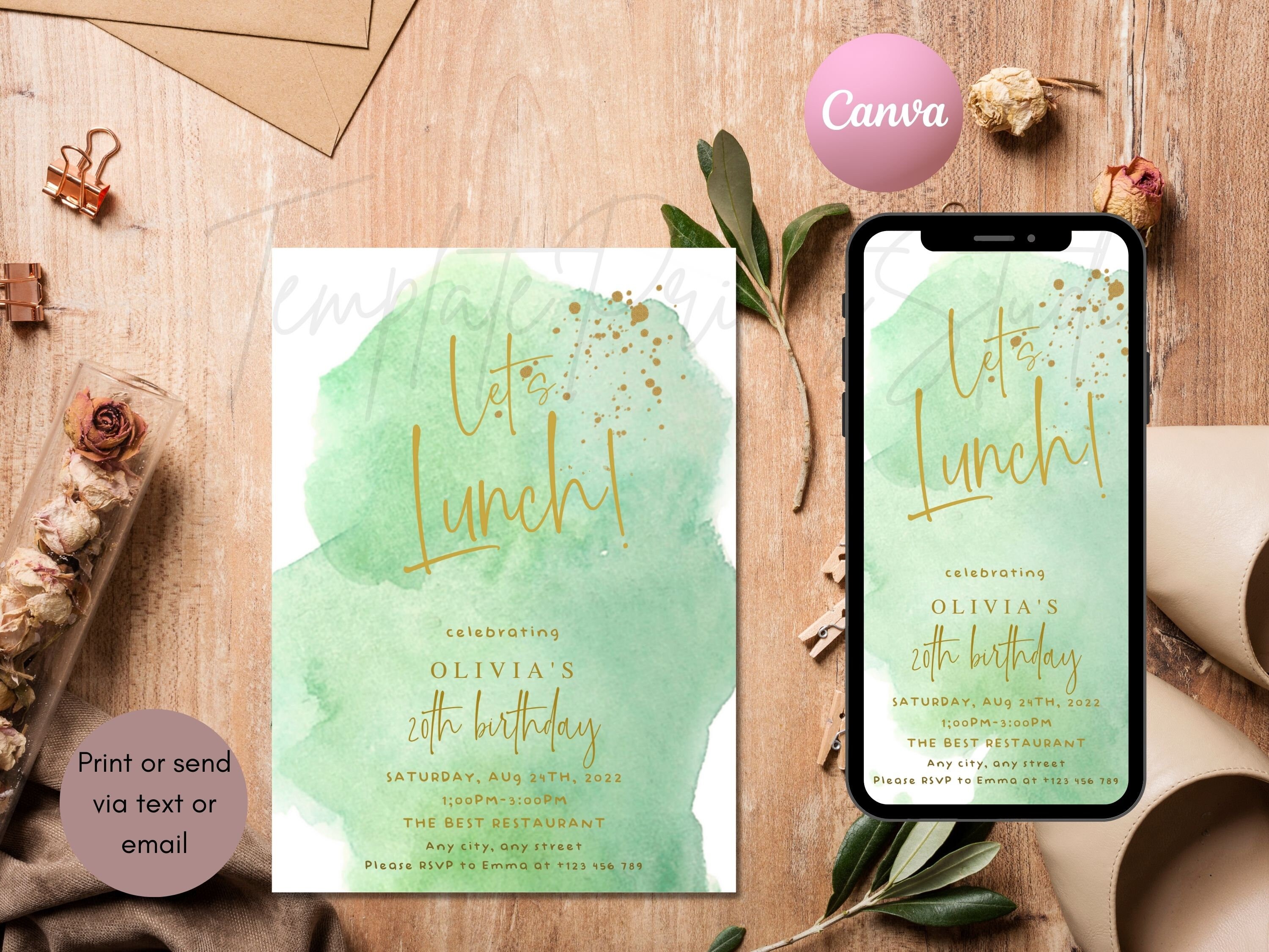 Let's Lunch Party Invitation Printable Ladies Birthday Luncheon Invite ...