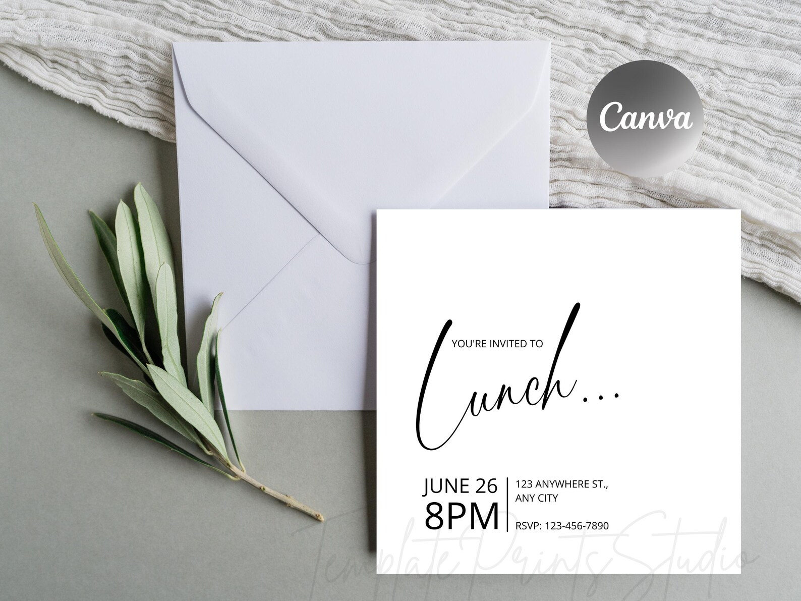 Square Lunch Invitation Template Editable, Printable Minimalist ...