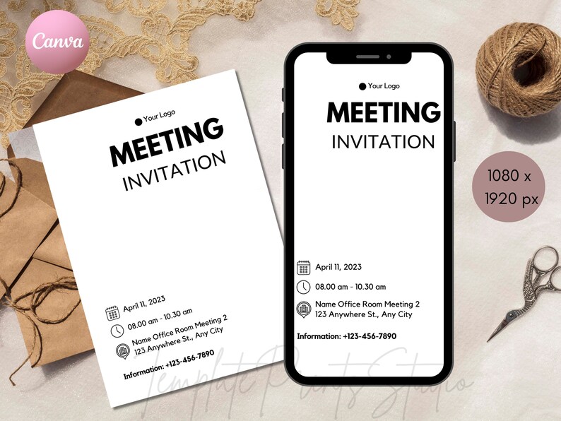 Meeting Invitation, Work Meeting Minimal Business Invitation, Custom ...