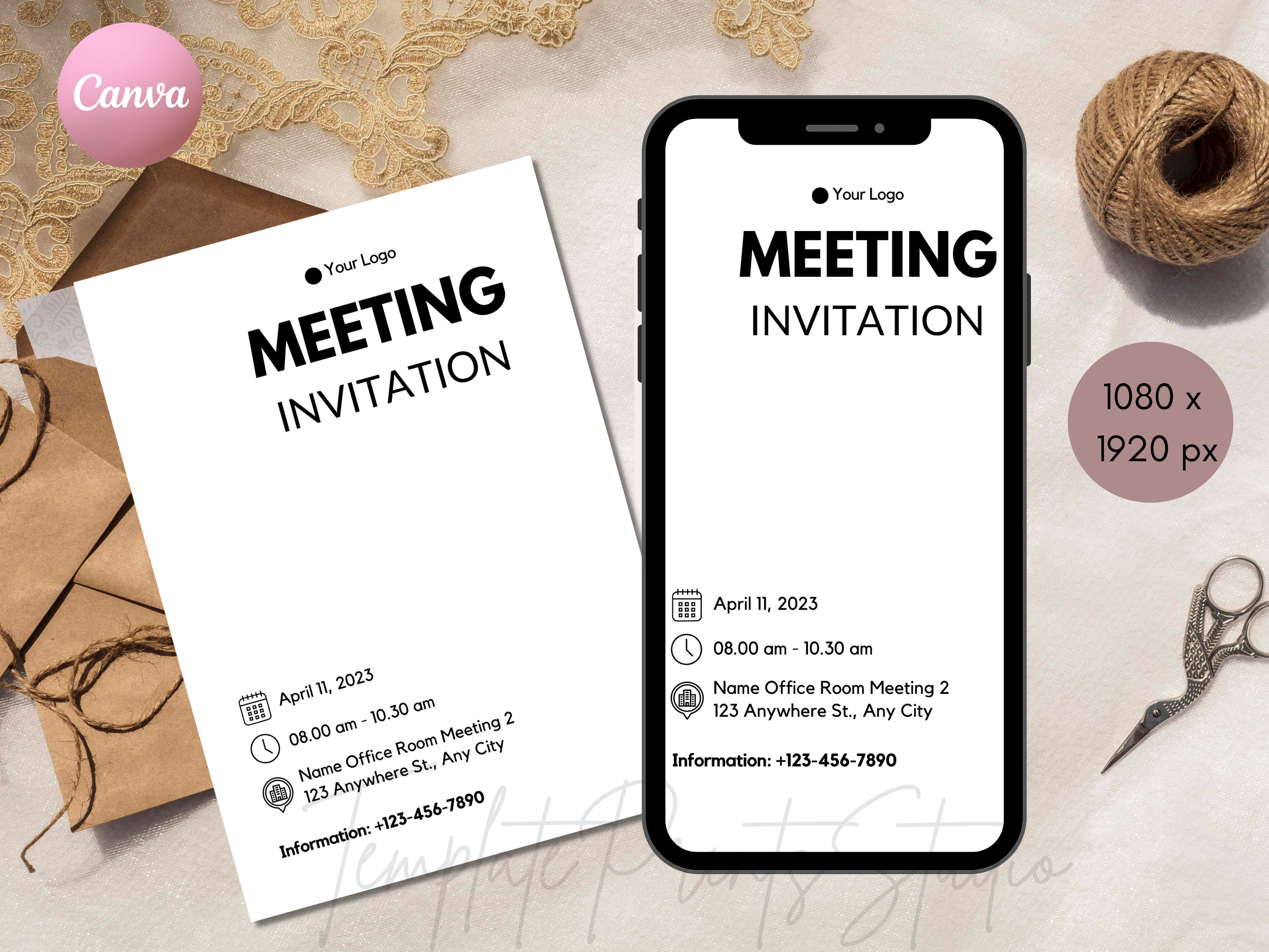 Meeting Invitation, Work Meeting Minimal Business Invitation, Custom ...