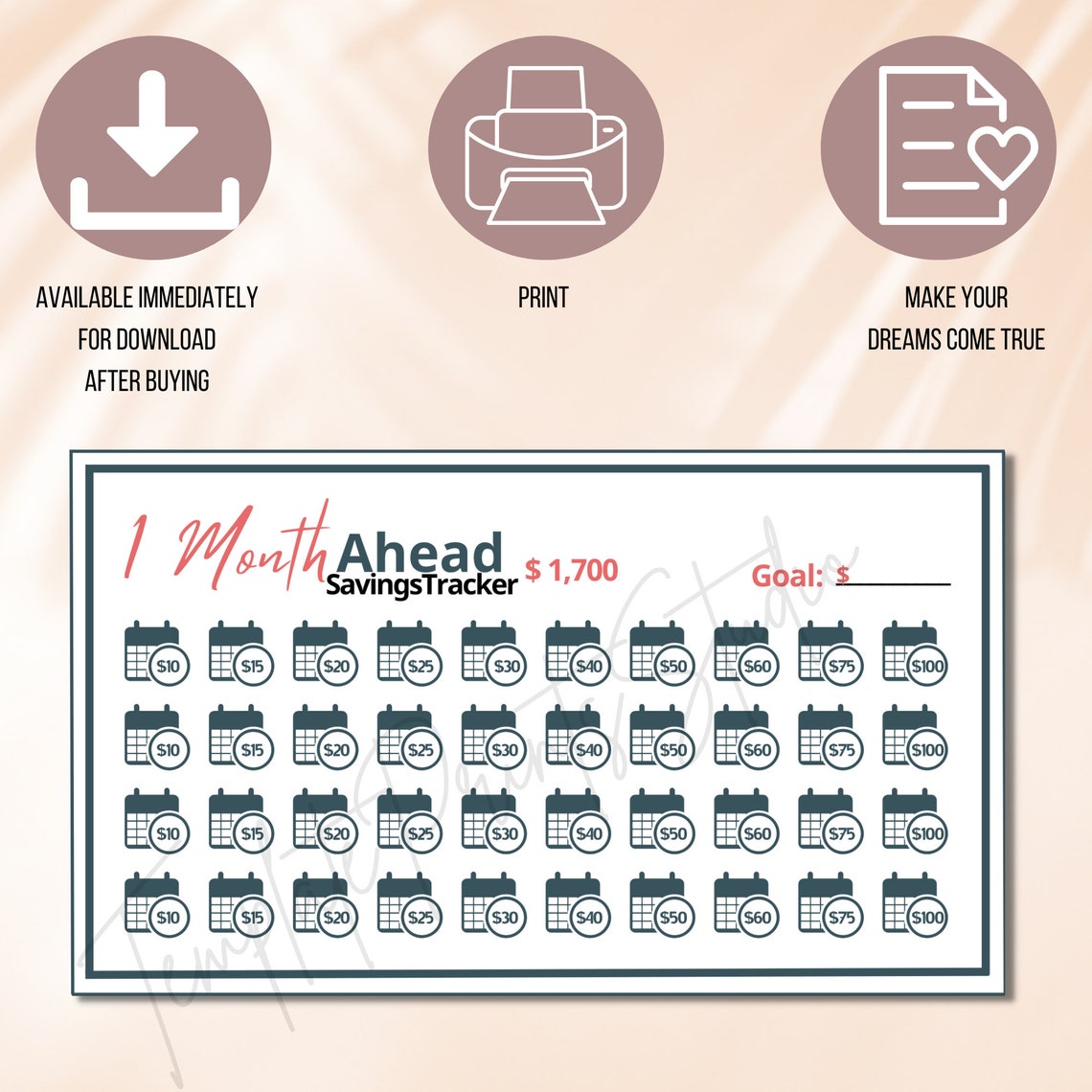 1 Month Ahead Savings Challenge Printable Savings Goal - Etsy