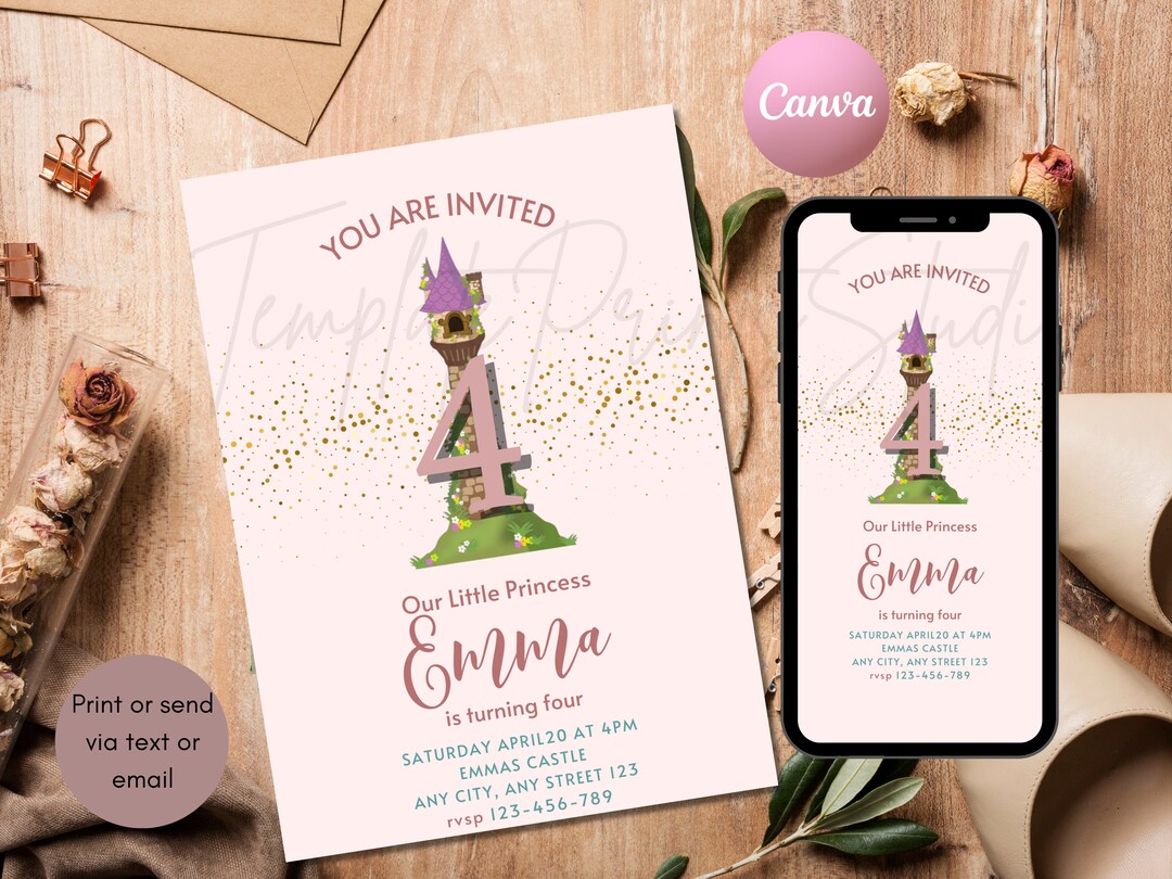 Princess Birthday Invitation Any Age Watercolor Girl Party - Etsy