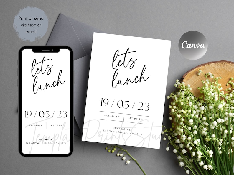 Let's Lunch Party Invitation Printable, Ladies Birthday Simple Luncheon ...