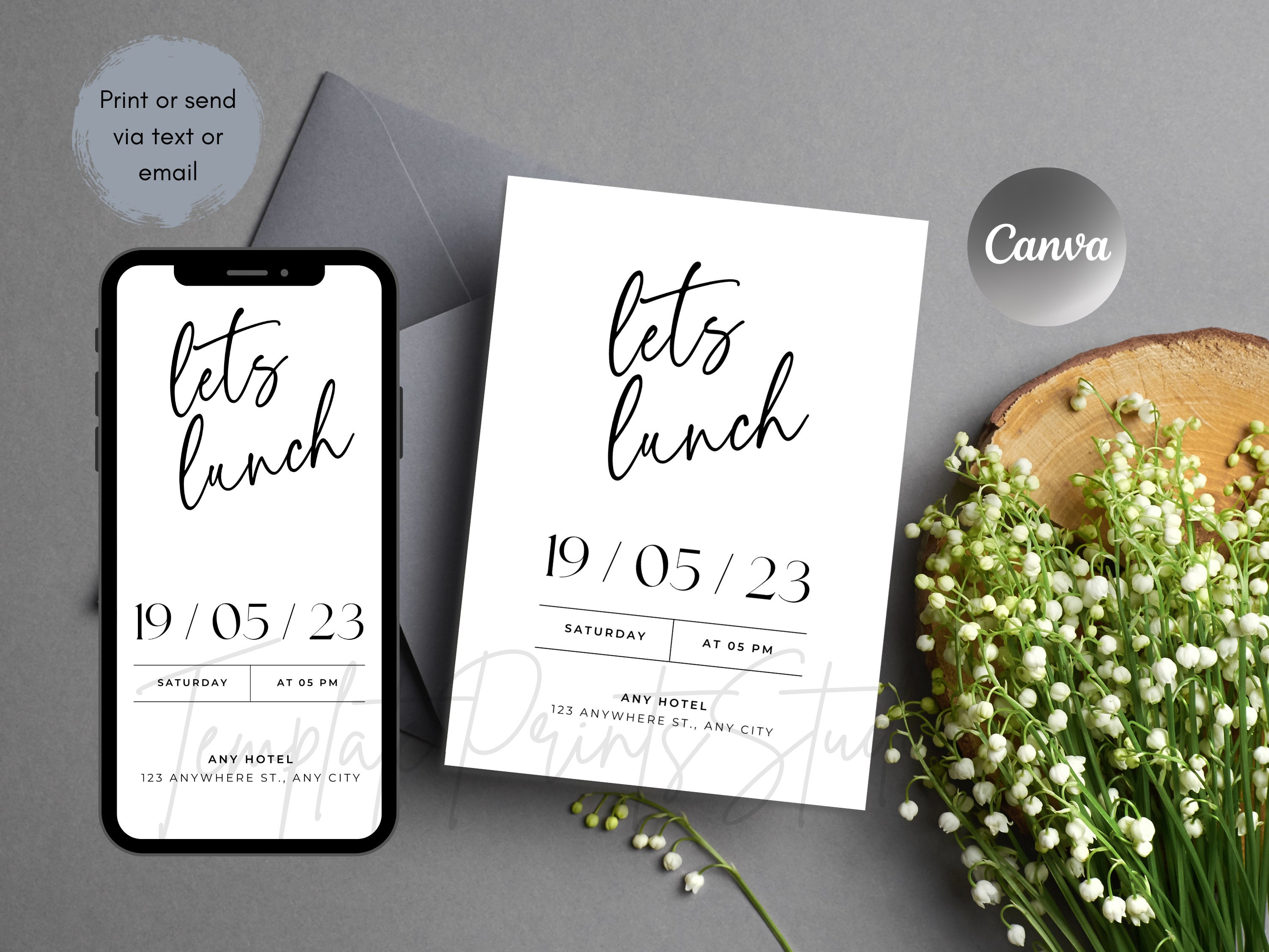 Let's Lunch Party Invitation Printable, Ladies Birthday Simple Luncheon ...