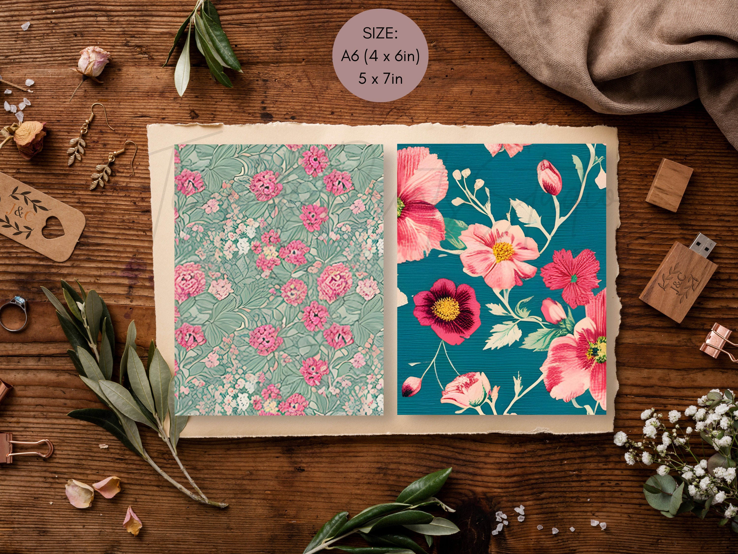 10 Floral Digital Cards Printable Floral Cards JPG-PDF - Etsy