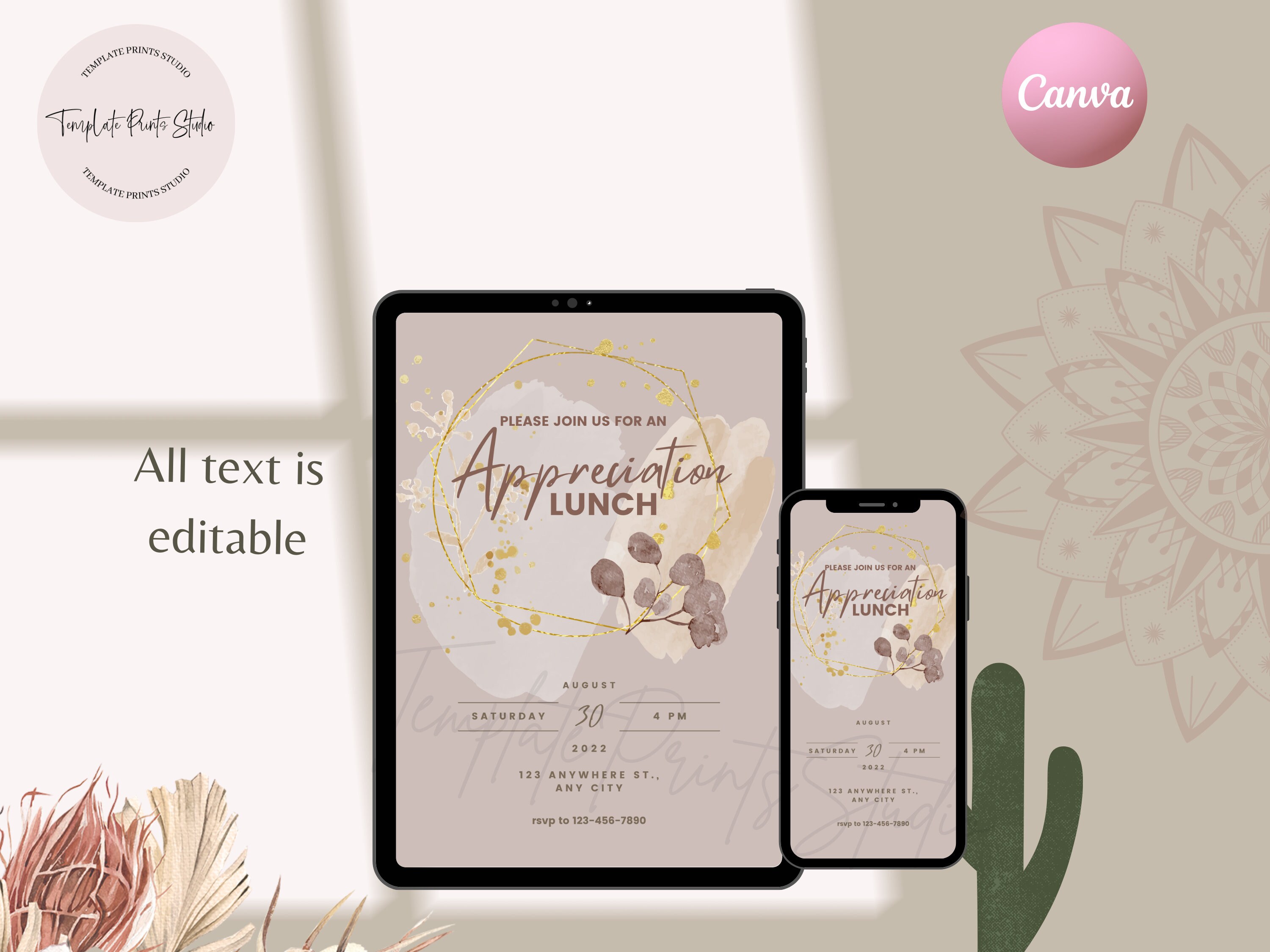 Editable Appreciation Invitation, Grateful Invitation Boho Printable ...