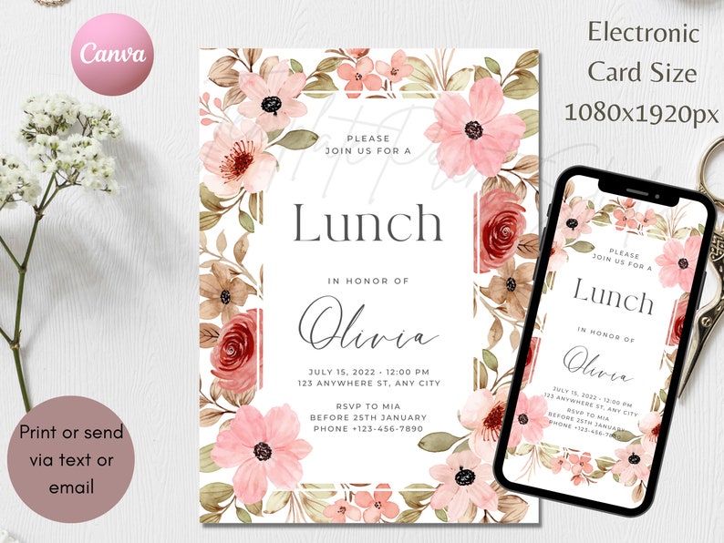 Let's Lunch Party Invitation Printable Ladies Birthday Luncheon Invite ...