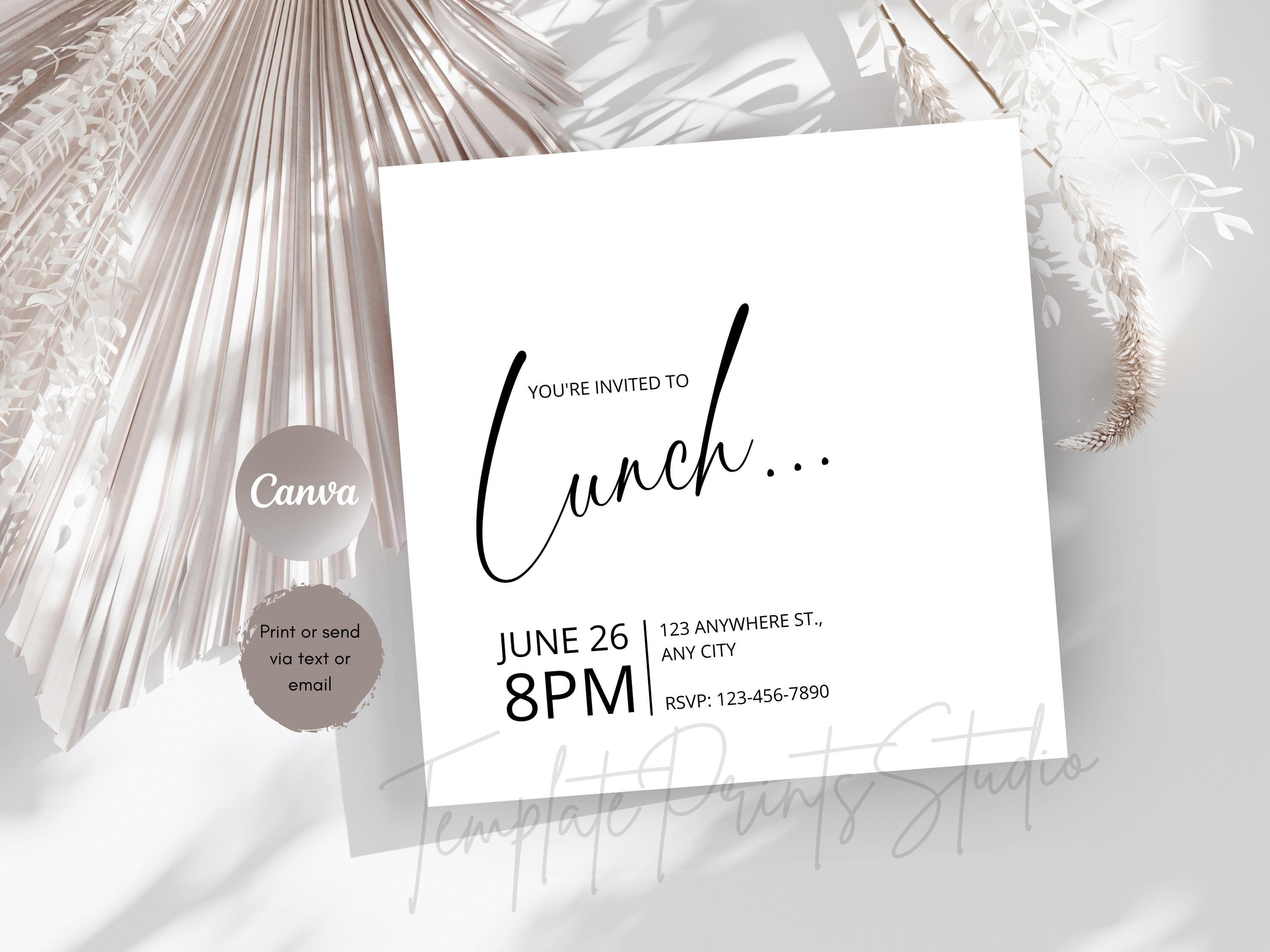 Square Lunch Invitation Template Editable, Printable Minimalist ...