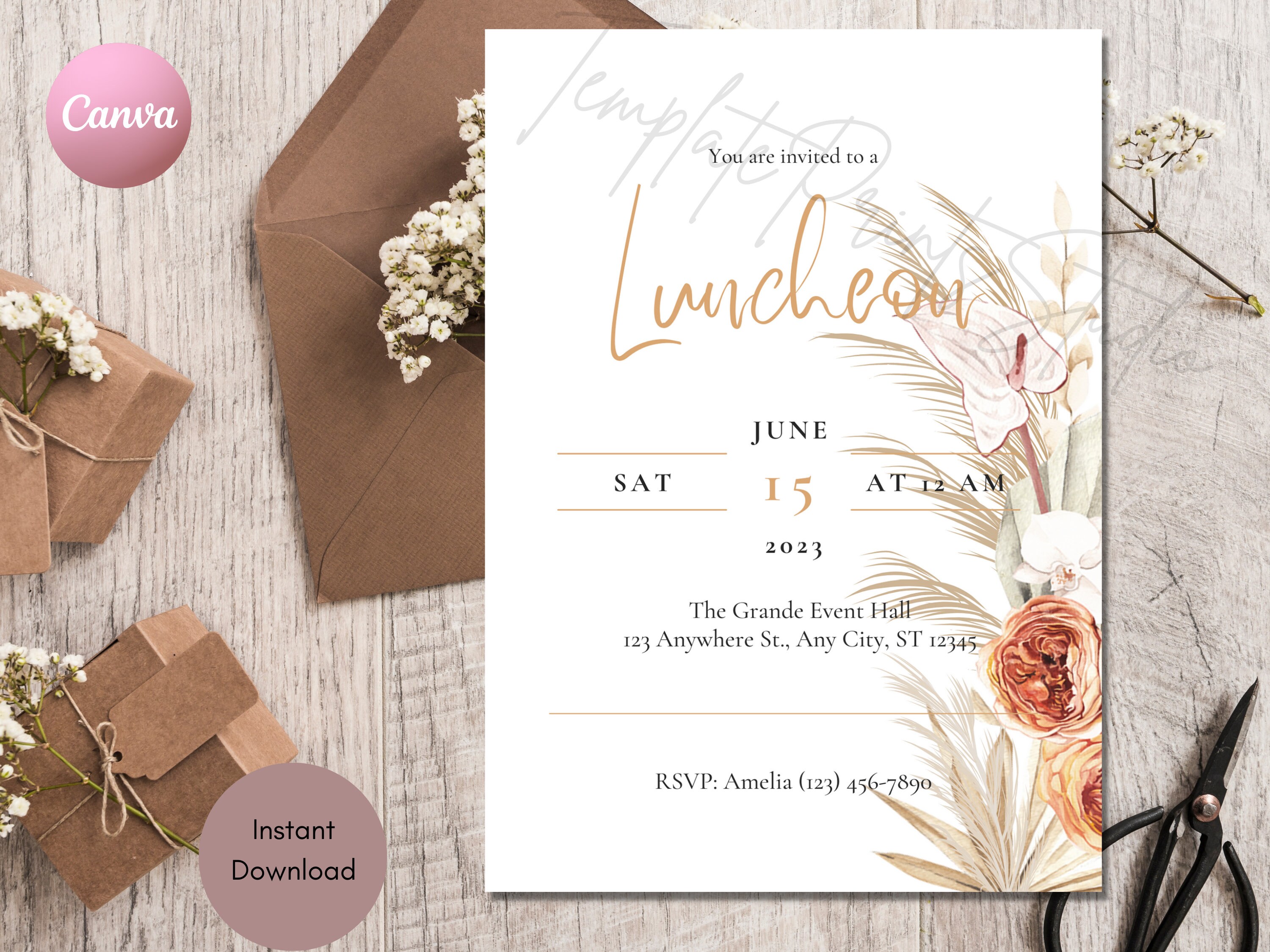 Boho Luncheon Invitation Template, Editable, Printable Boho Luncheon ...