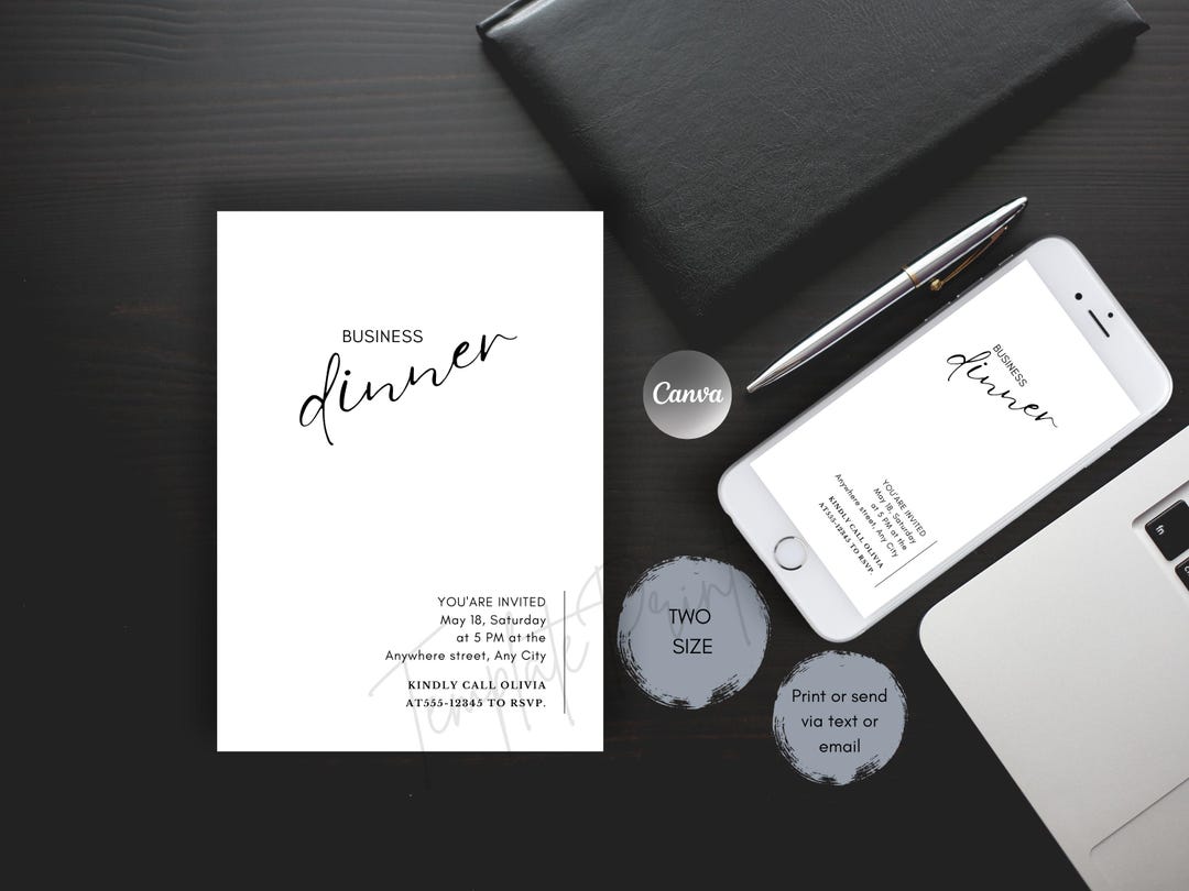 Simple Business Dinner Invitation, Editable Modern Client Diner ...
