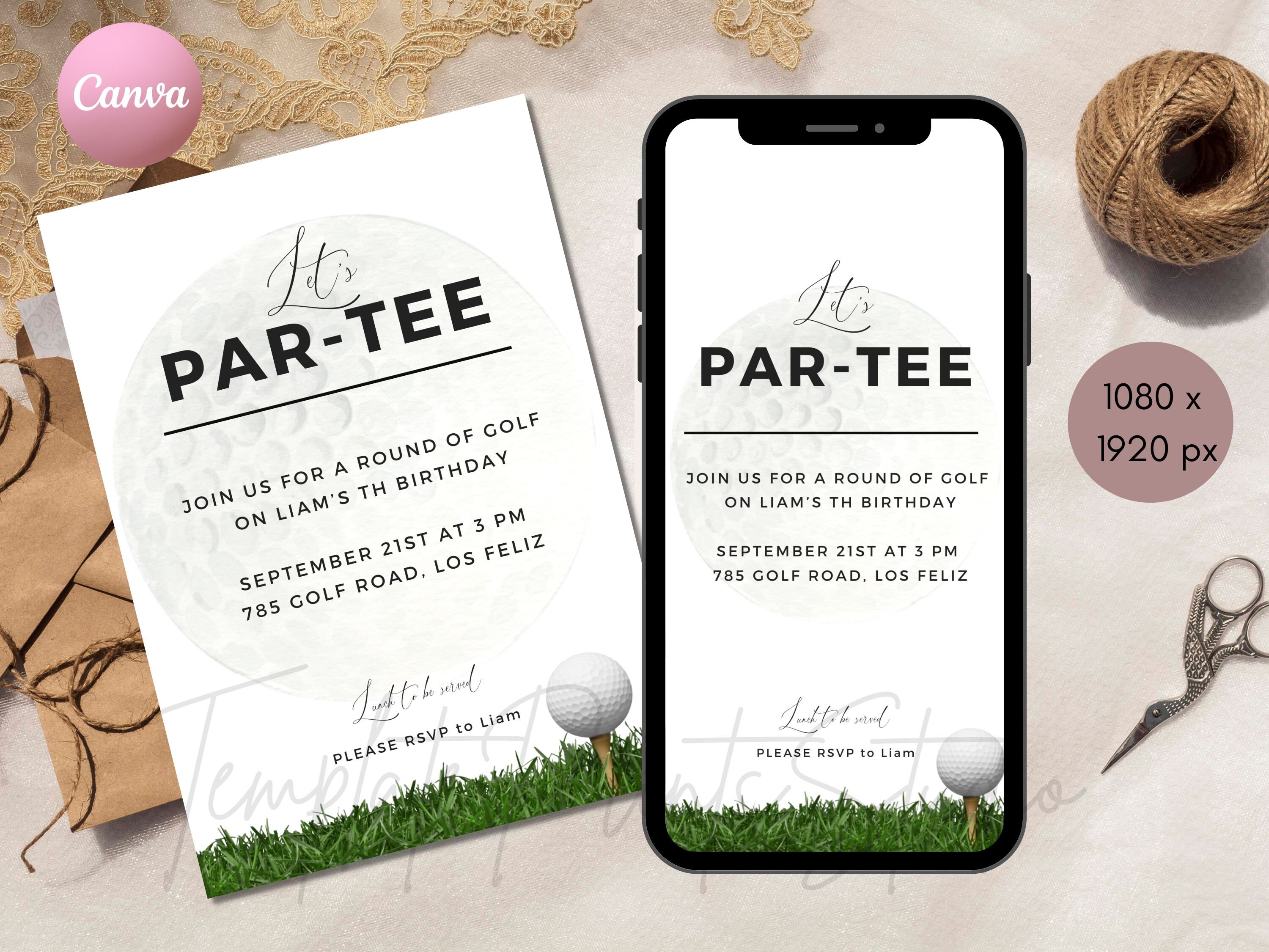 Editable Golf Par-tee Birthday Invitation, Golf Digital Party ...