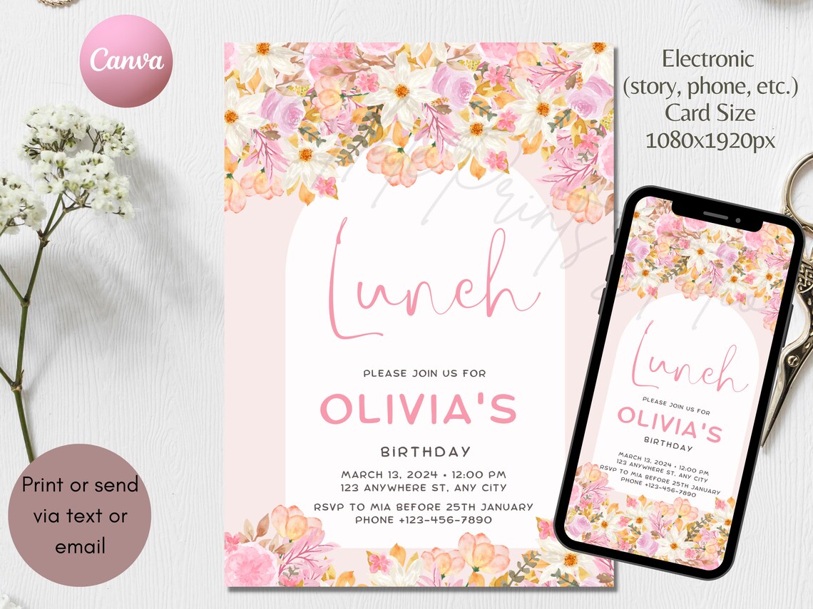 Let's Lunch Party Invitation Printable Ladies Birthday Luncheon Invite ...