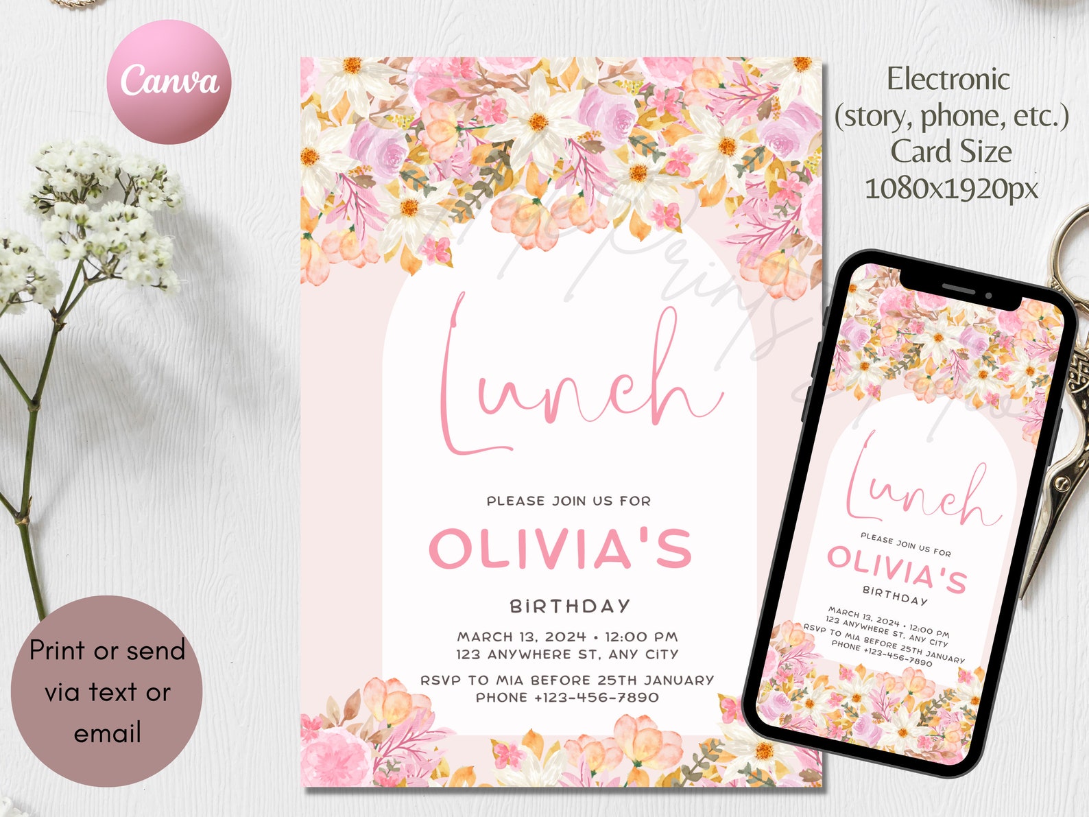 Let's Lunch Party Invitation Printable Ladies Birthday Luncheon Invite ...