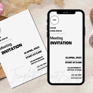Meeting Invitation, Work Meeting Minimal Business Invitation, Custom ...