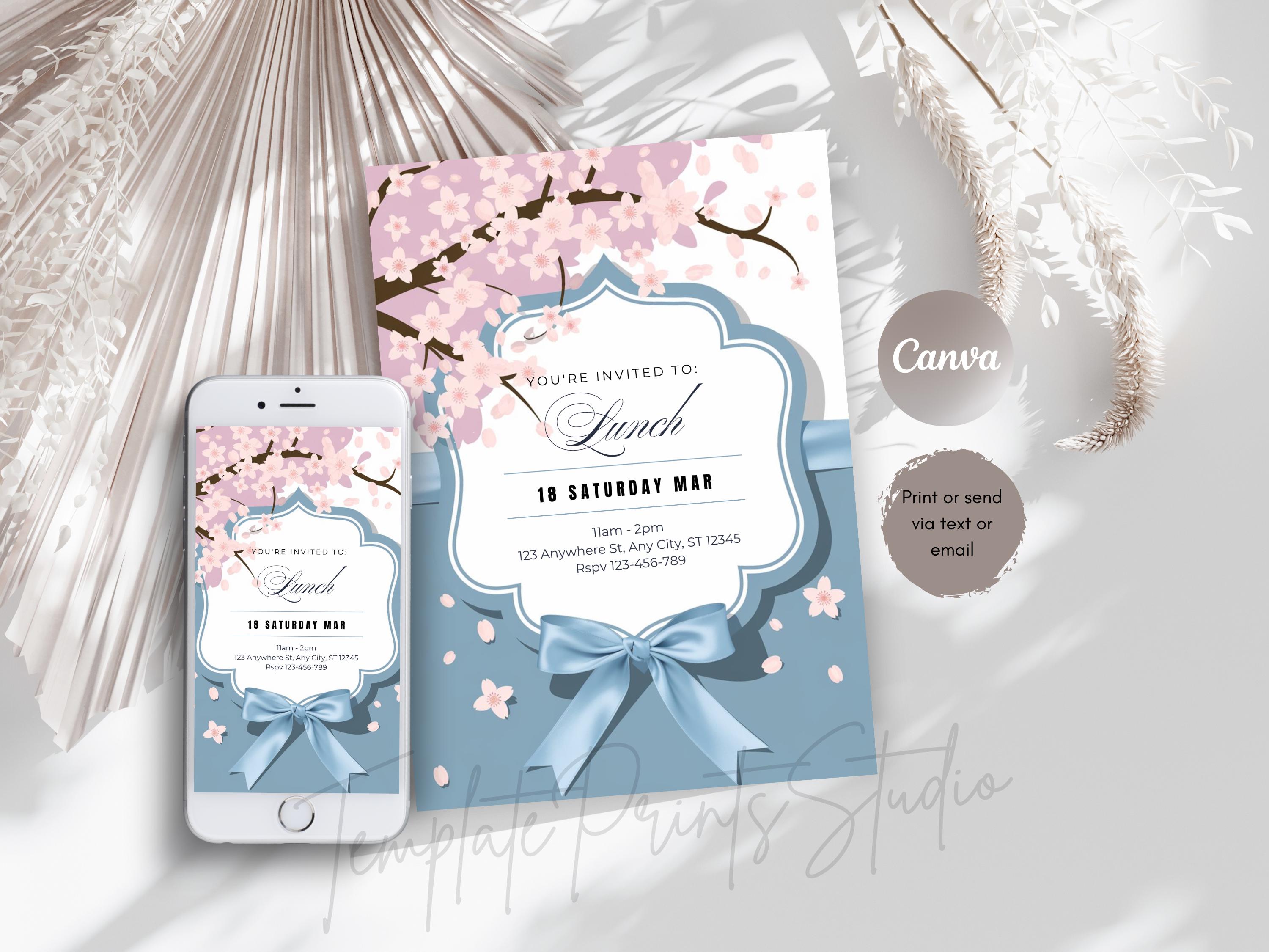 Spring Lunch Party Invitation Printable, Birthday Luncheon Invite ...
