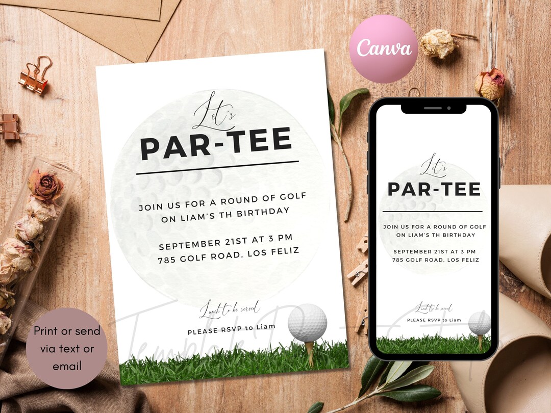 Editable Golf Par-tee Birthday Invitation, Golf Digital Party ...
