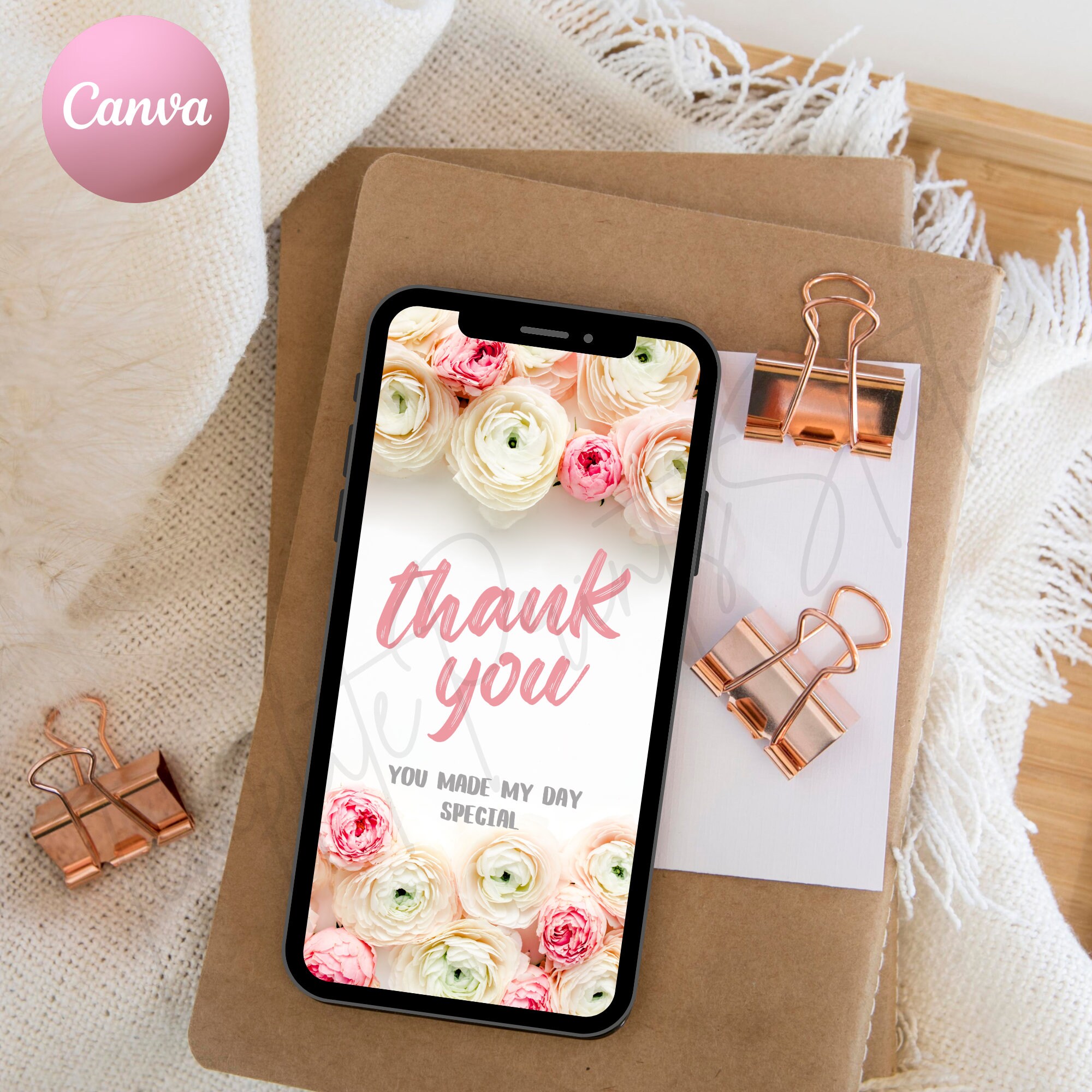 Electronic Thank You Card Template Digital, Editable Digital Download ...