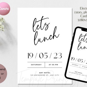 Let's Lunch Party Invitation Printable, Ladies Birthday Simple Luncheon ...