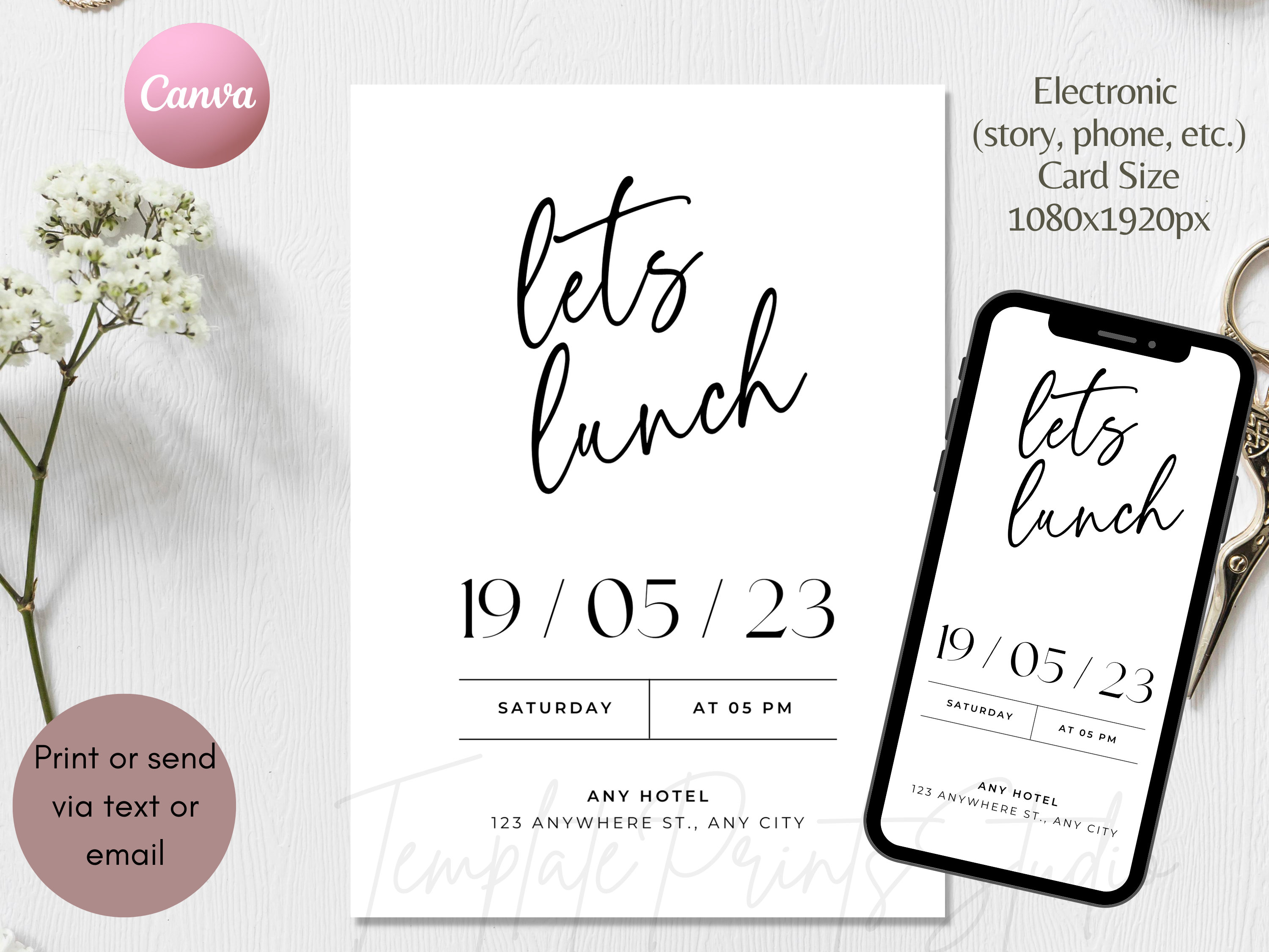 Let's Lunch Party Invitation Printable, Ladies Birthday Simple Luncheon ...