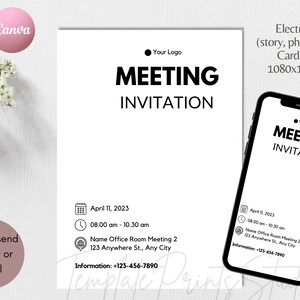 Meeting Invitation, Work Meeting Minimal Business Invitation, Custom ...