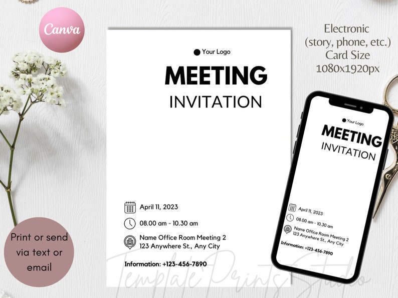 Meeting Invitation, Work Meeting Minimal Business Invitation, Custom ...