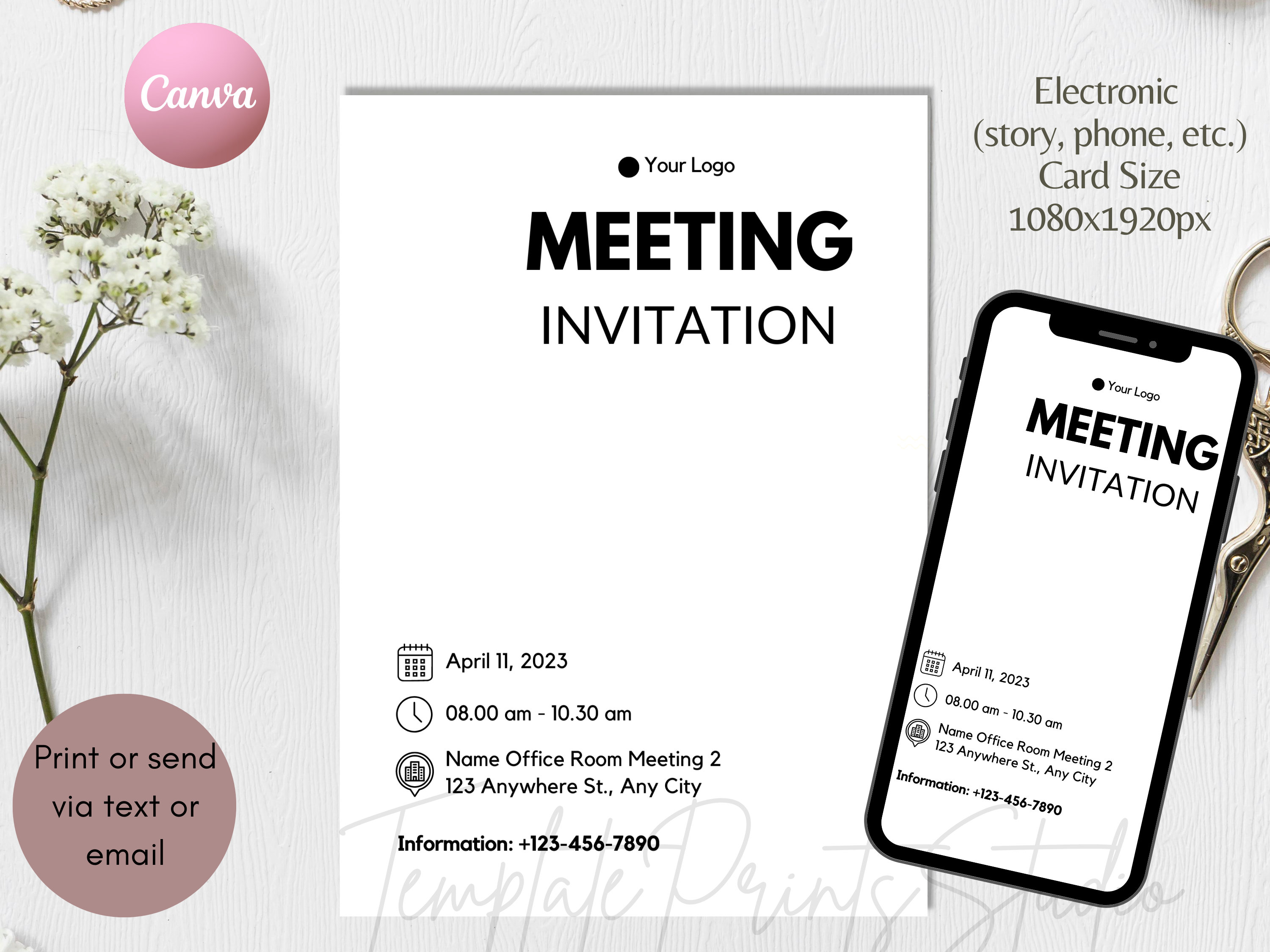 Meeting Invitation, Work Meeting Minimal Business Invitation, Custom ...