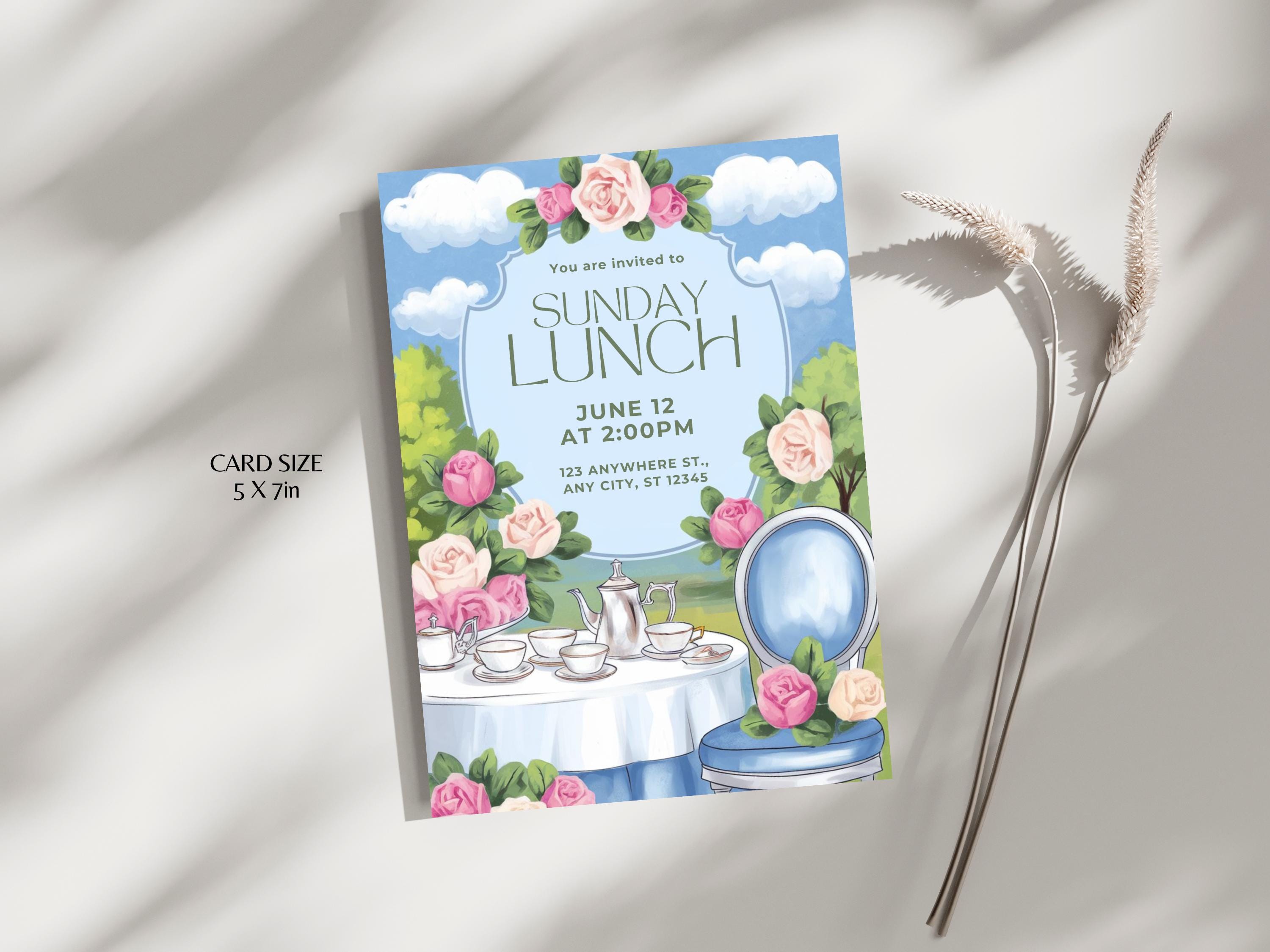 Sunday Lunch Invitation, Downloadable Luncheon Invitation, Lunch Text ...