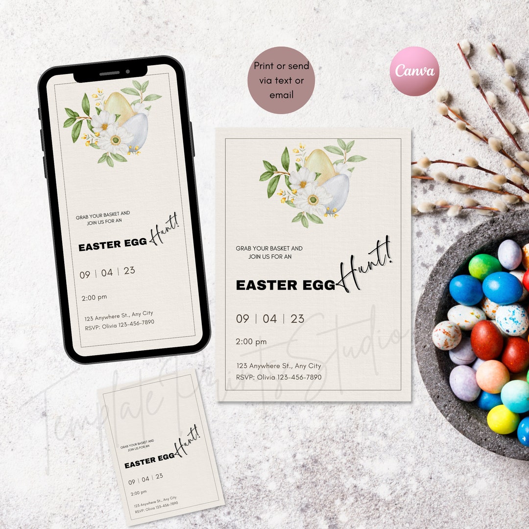 Electronic Easter Egg Hunt Invitation, Editable Easter Invitation ...
