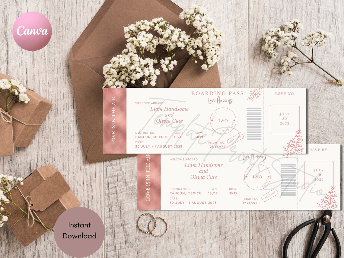 Editable Boarding Pass Template, Printable Airline Ticket, Canva ...