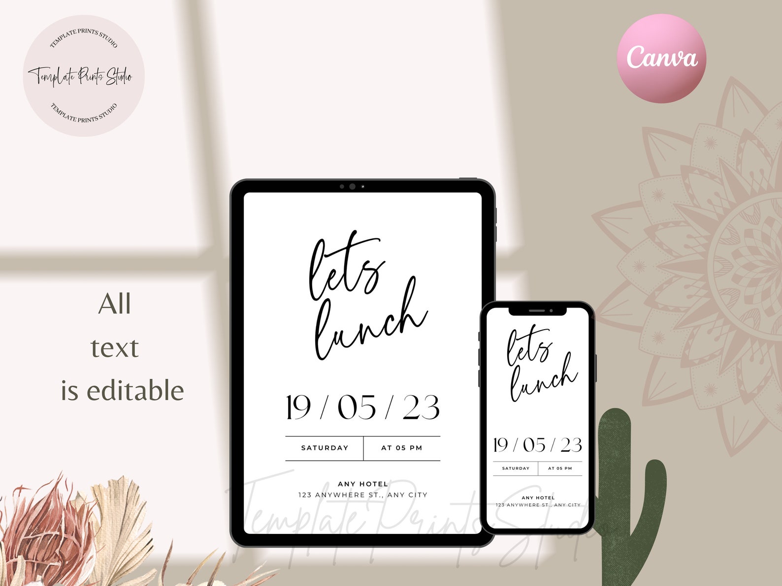 Let's Lunch Party Invitation Printable, Ladies Birthday Simple Luncheon ...