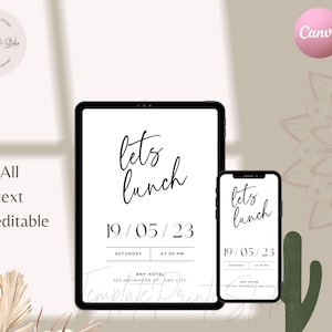 Let's Lunch Party Invitation Printable, Ladies Birthday Simple Luncheon ...