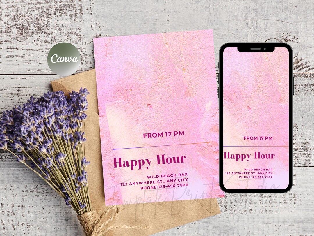 Happy Hour Invitation, Pink Celebration Invitation, Instant Download - Etsy