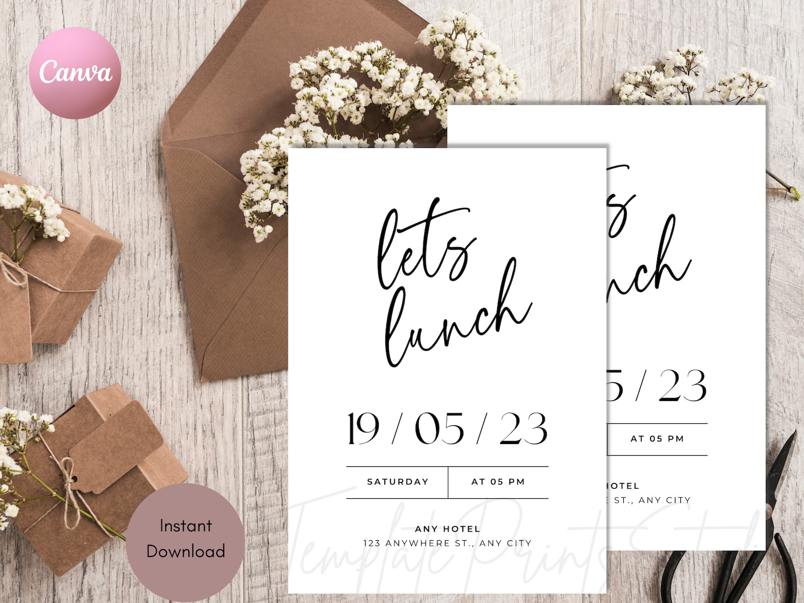 Let's Lunch Party Invitation Printable, Ladies Birthday Simple Luncheon ...
