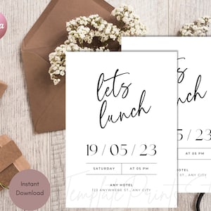 Let's Lunch Party Invitation Printable, Ladies Birthday Simple Luncheon ...