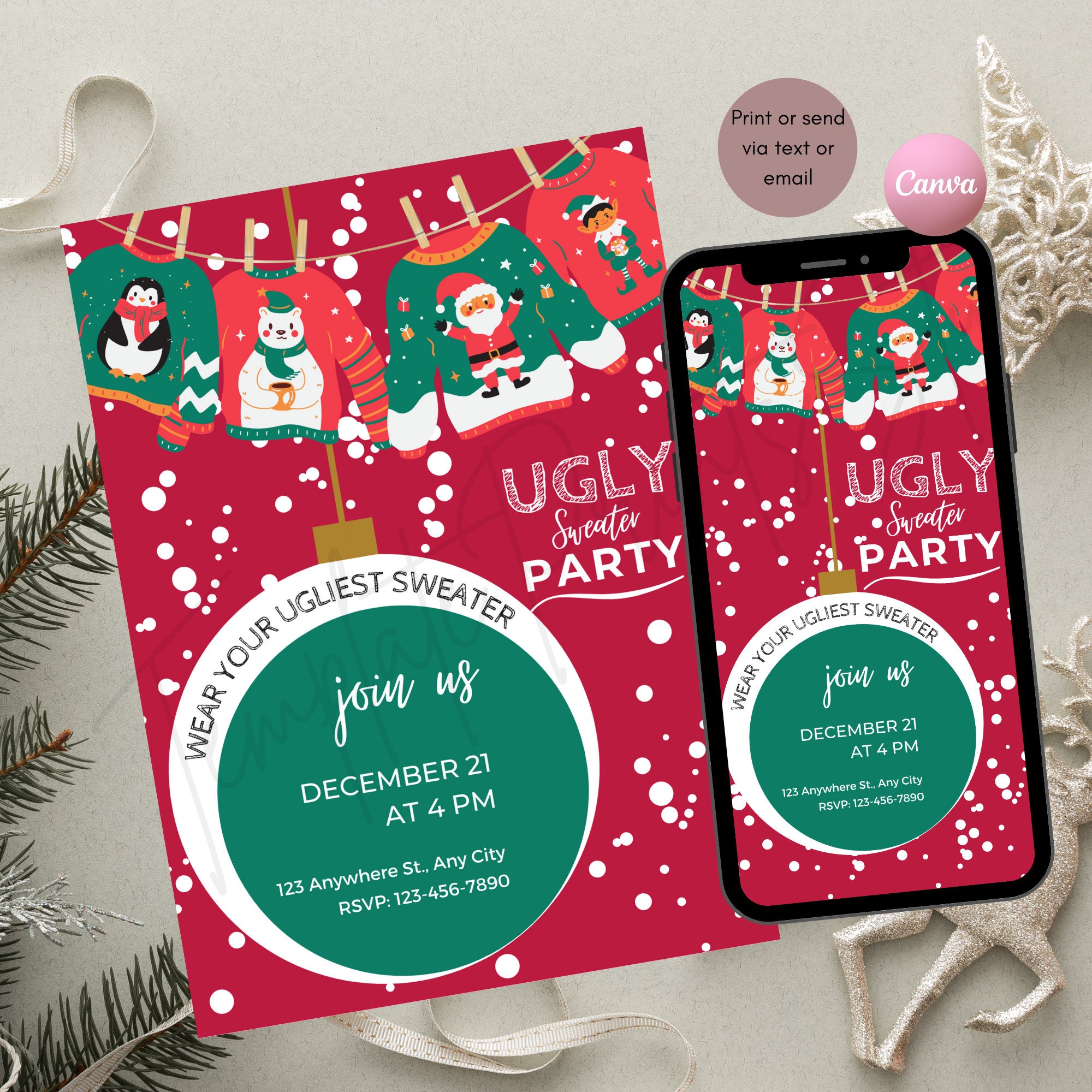 Editable Ugly Sweater Party Invitation Christmas Ugly Sweater - Etsy