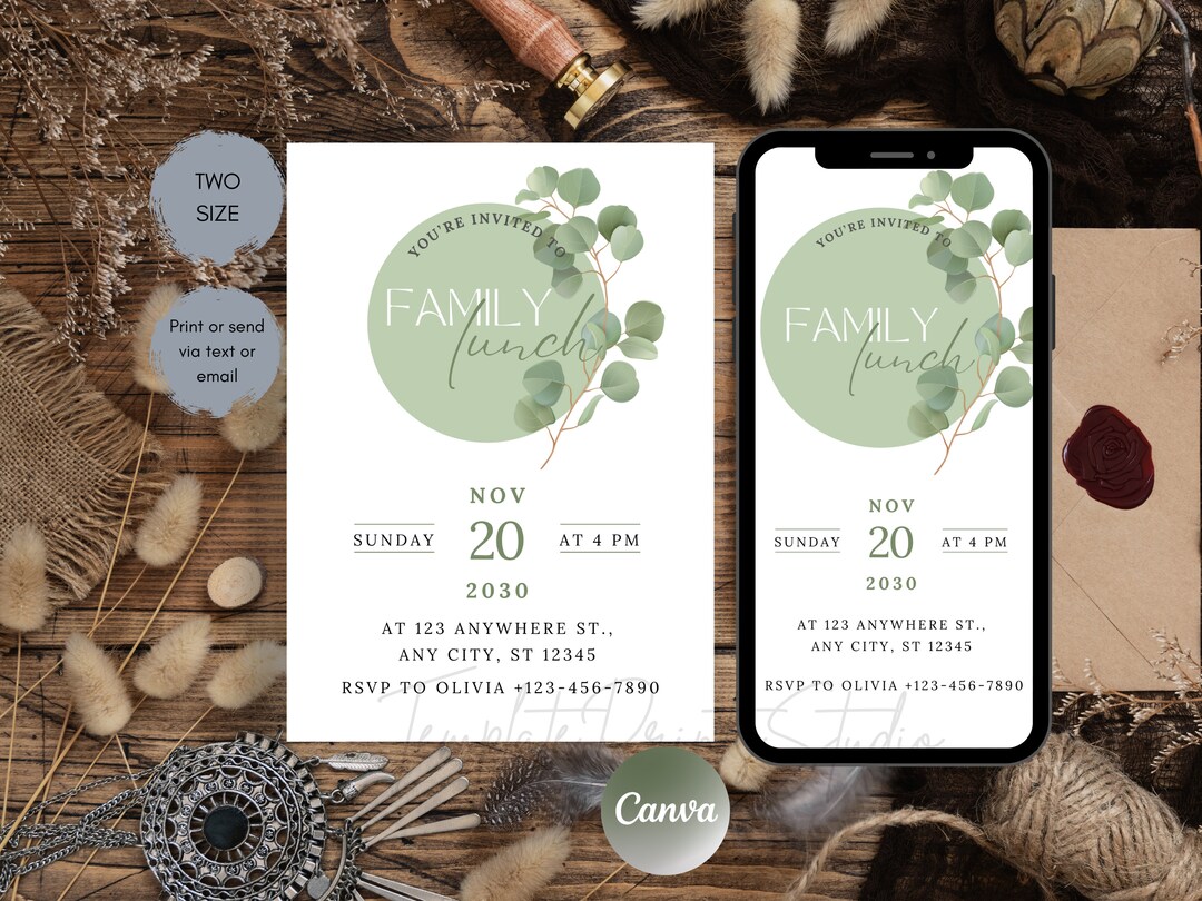 Family Lunch Invitation Printable, Simple Luncheon Invite Editable ...