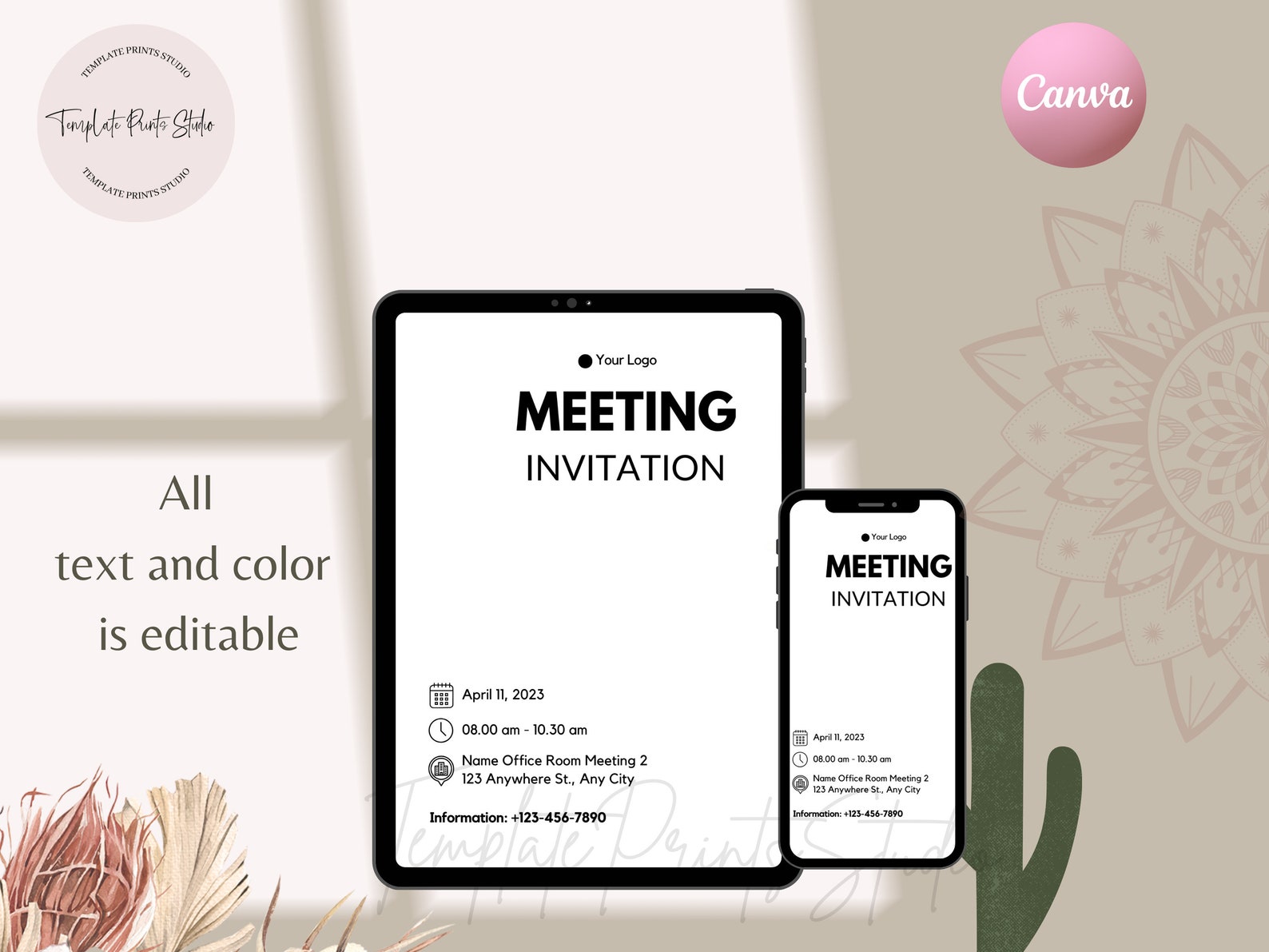 Meeting Invitation, Work Meeting Minimal Business Invitation, Custom ...