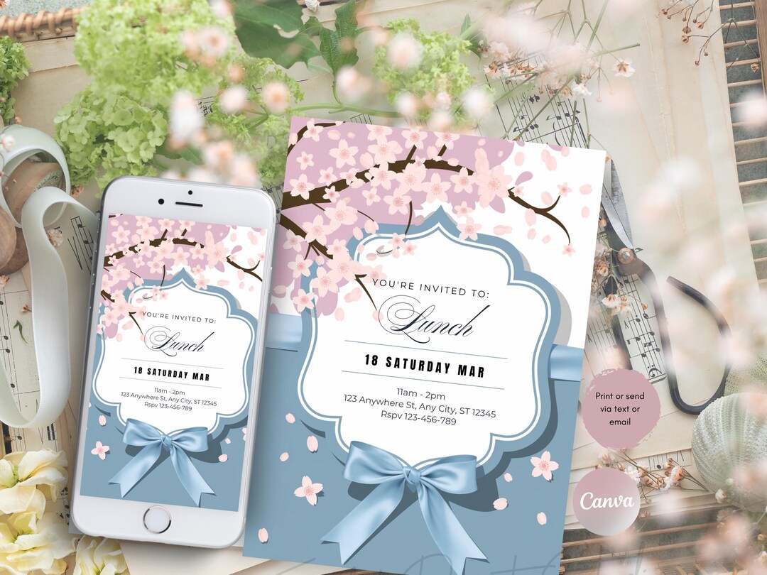 Spring Lunch Party Invitation Printable, Birthday Luncheon Invite ...