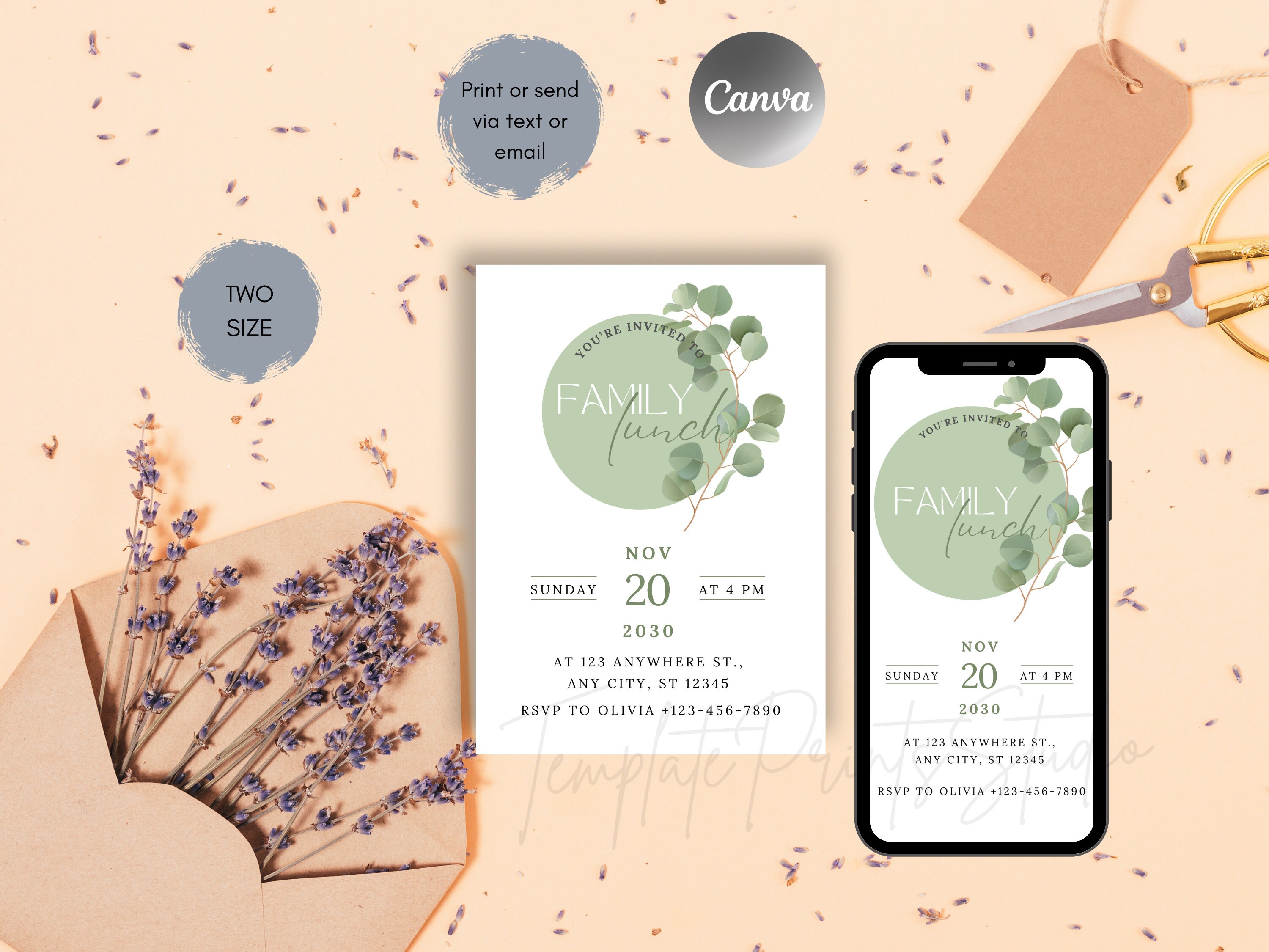 Family Lunch Invitation Printable, Simple Luncheon Invite Editable ...