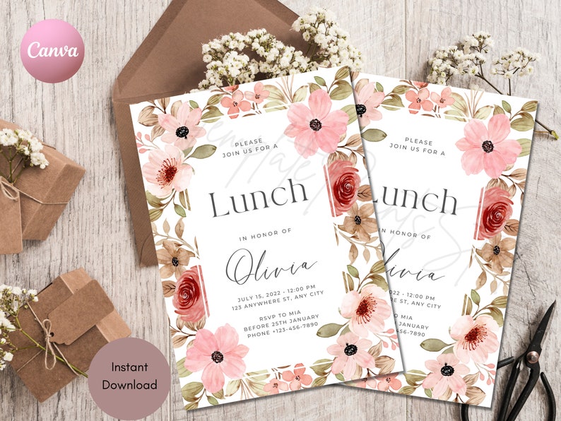 Let's Lunch Party Invitation Printable Ladies Birthday Luncheon Invite ...