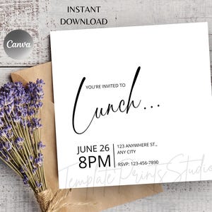 Square Lunch Invitation Template Editable, Printable Minimalist ...