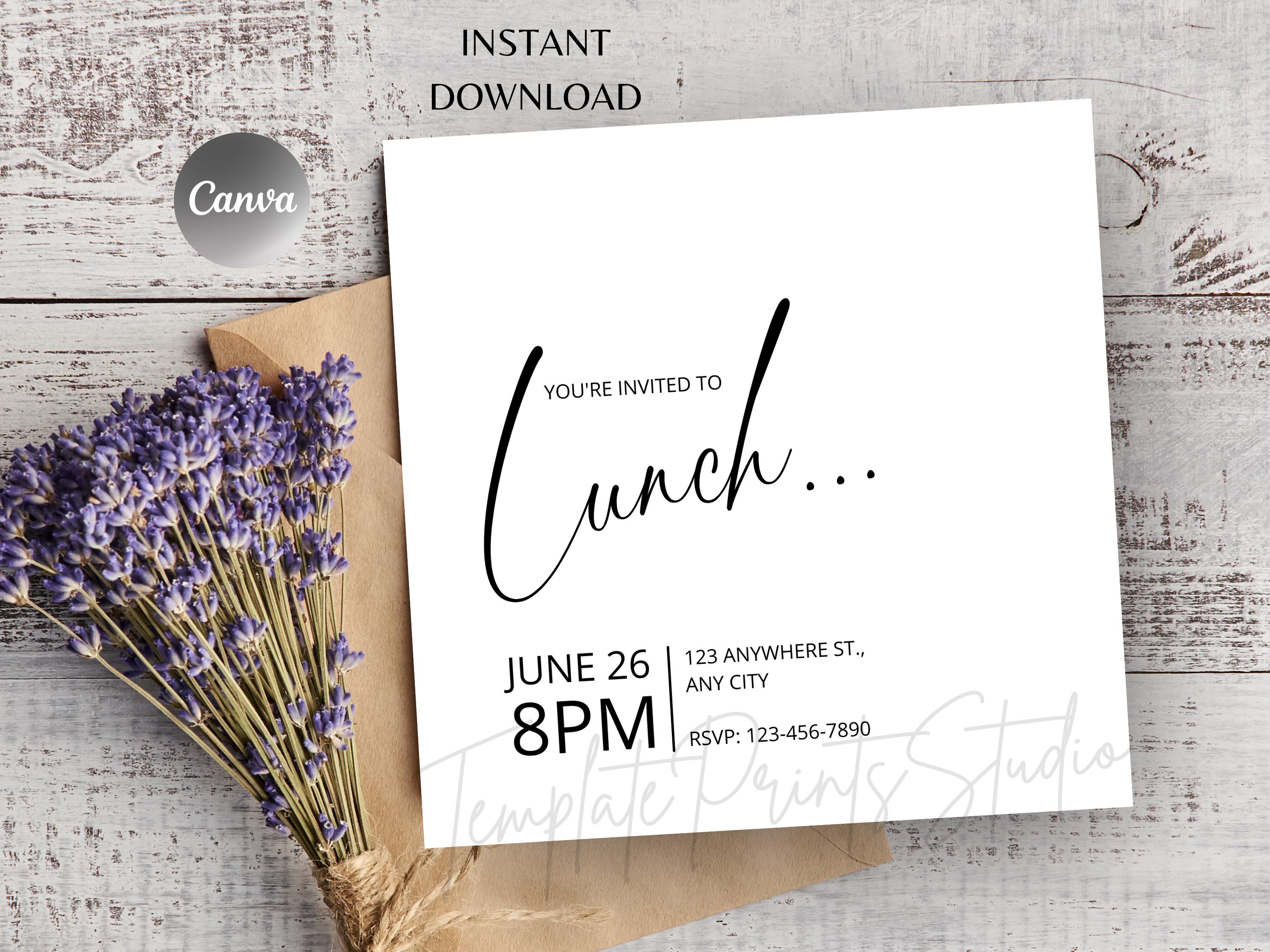 Square Lunch Invitation Template Editable, Printable Minimalist ...