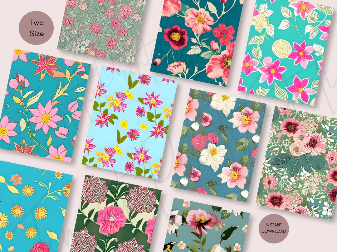 10 Floral Digital Cards, Printable Floral Cards JPG-PDF Bundle ...