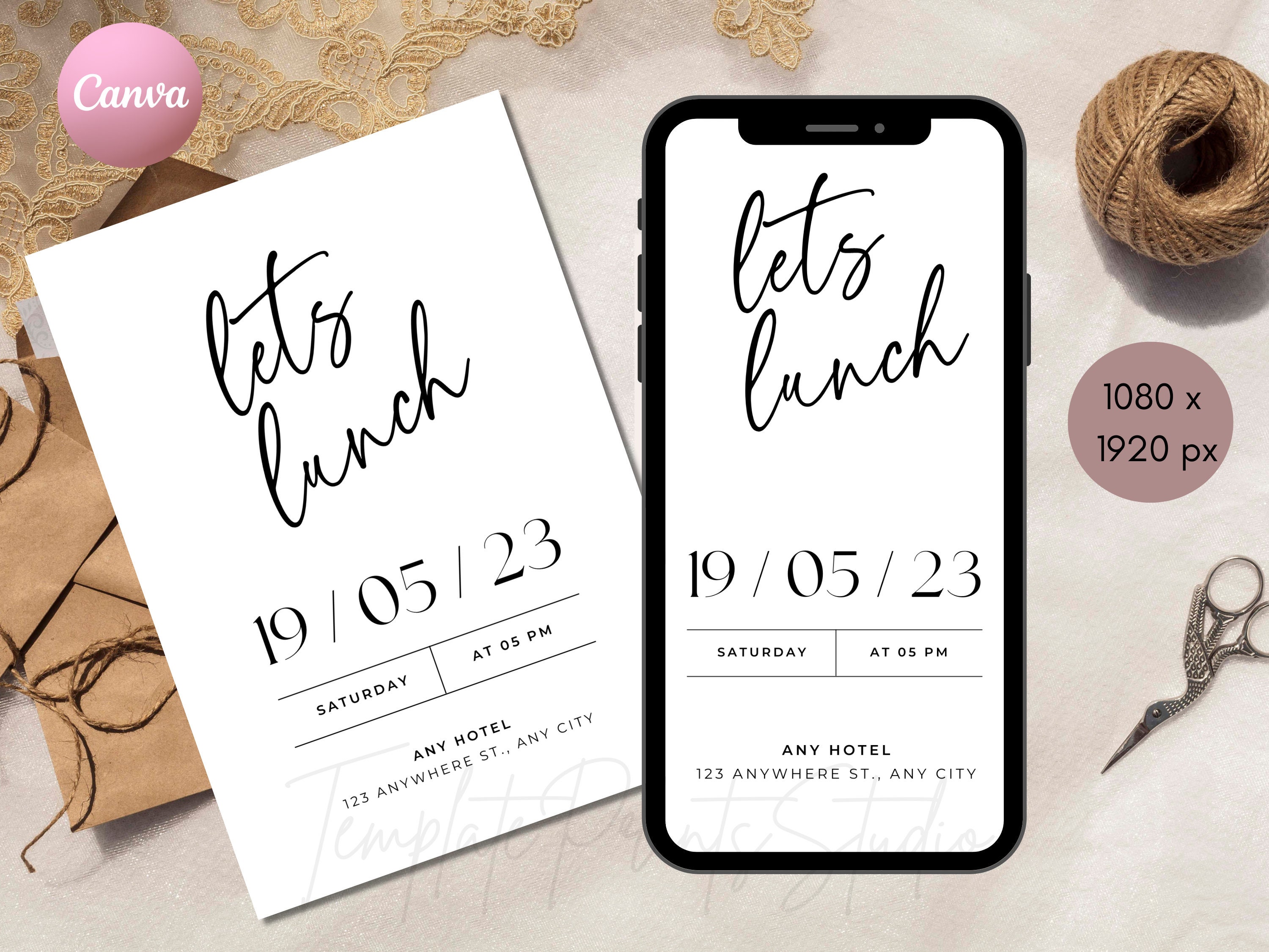 Let's Lunch Party Invitation Printable, Ladies Birthday Simple Luncheon ...