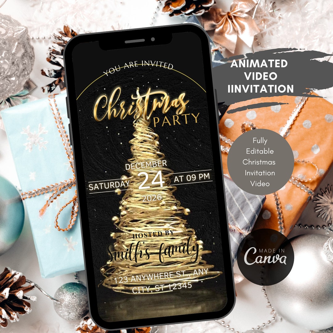 Digital Christmas Party Invitation, Animated Holiday Party Invite ...