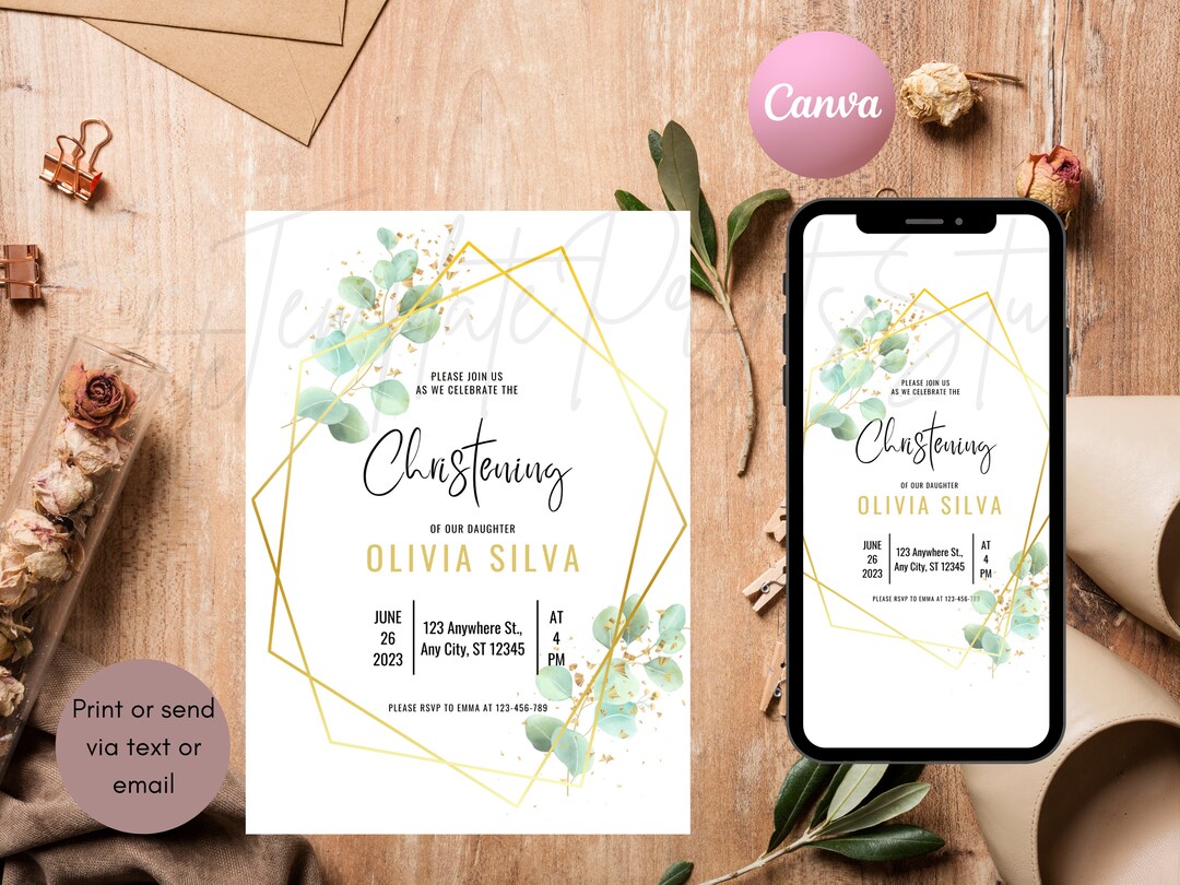Editable Christening Invitation Template, Electronic Invite ...