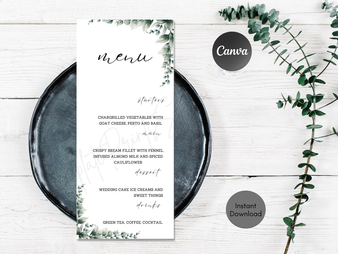 Greenery Menu Template, Easter Menu Card, Printable Decorations Brunch ...